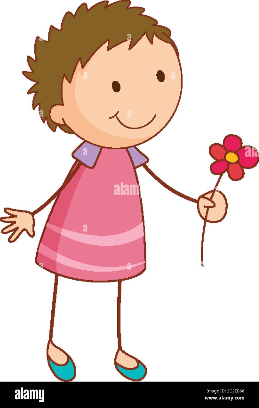 A doodle kid holding flower cartoon character isolated illustration ...