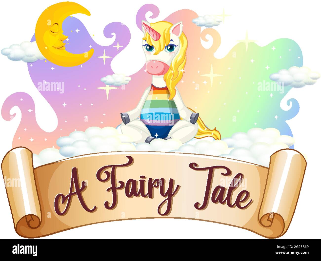 A Fairy Tale font with unicorn cartoon character sitting on a cloud ...