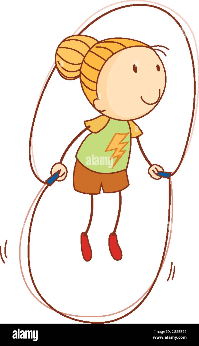 A doodle kid jumping rope cartoon character isolated illustration Stock ...