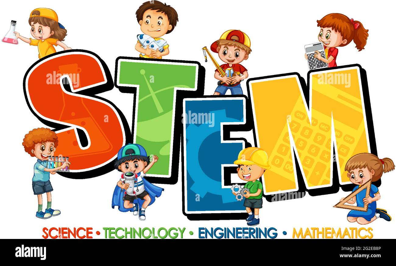 Many kids cartoon character with STEM education logo illustration Stock ...