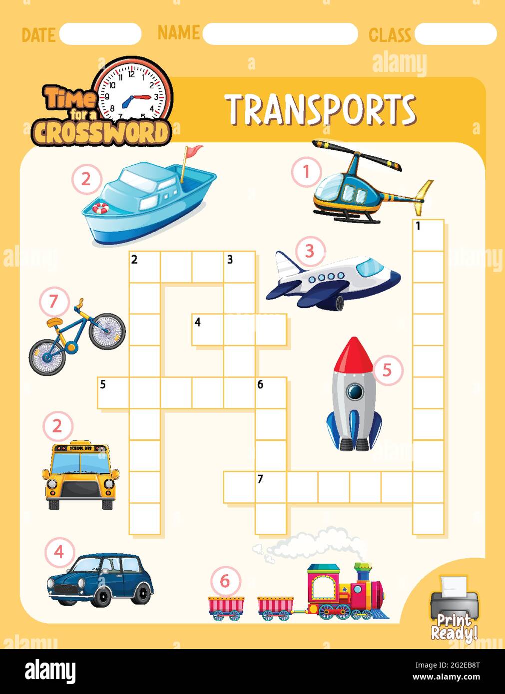Crossword puzzle game template about transportation illustration Stock ...