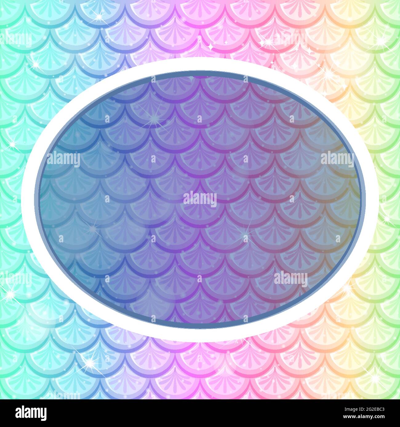 Oval frame template on pastel rainbow fish scales background ...