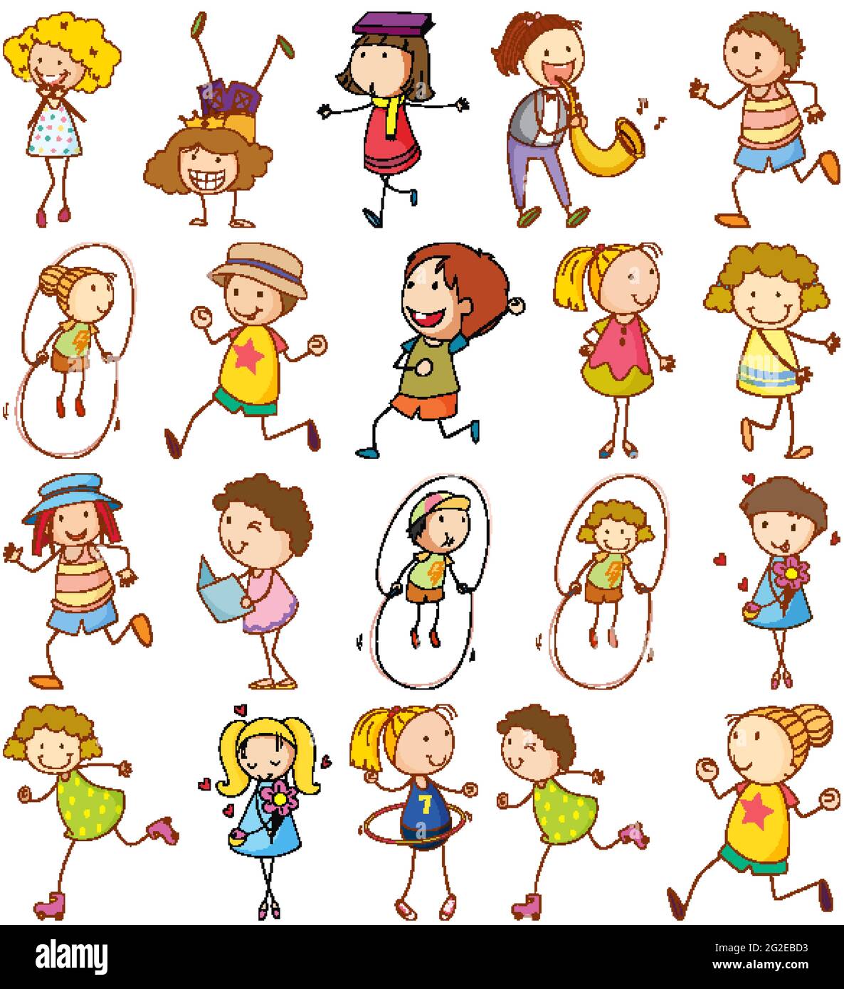Set of different kids in doodle style illustration Stock Vector Image ...