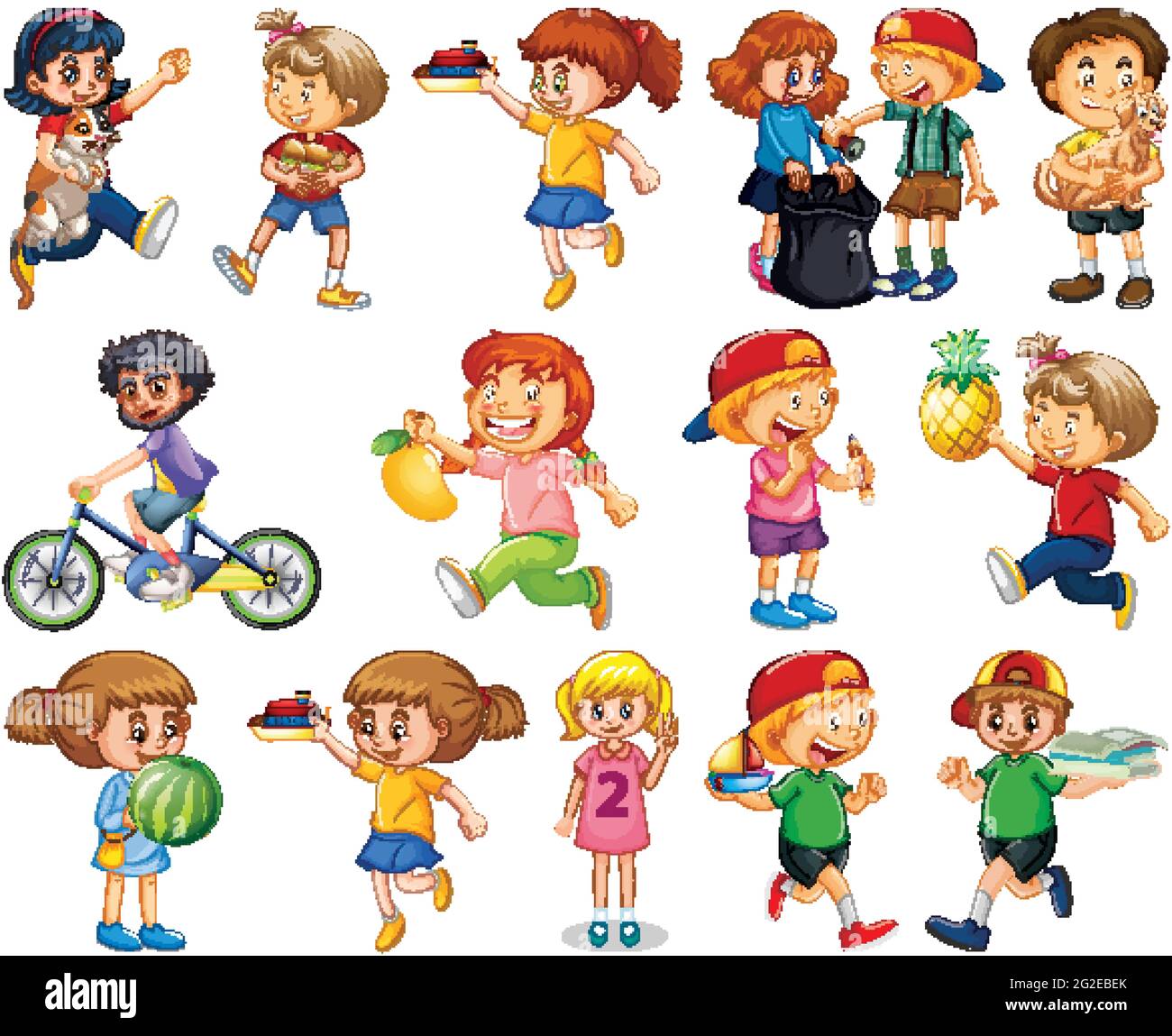 Children doing different activities cartoon character set on white ...