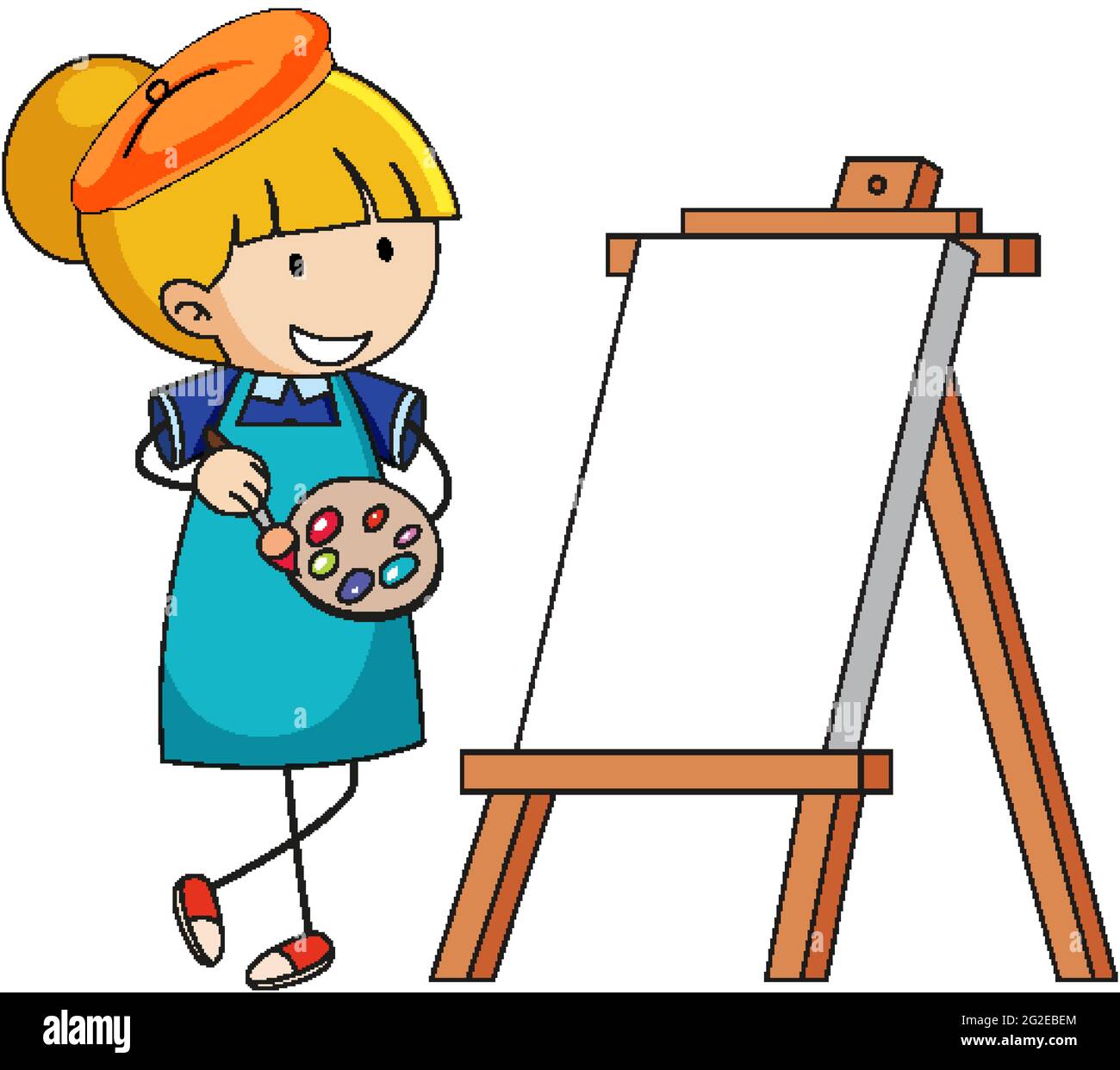 Little artist cartoon character with blank board isolated illustration ...