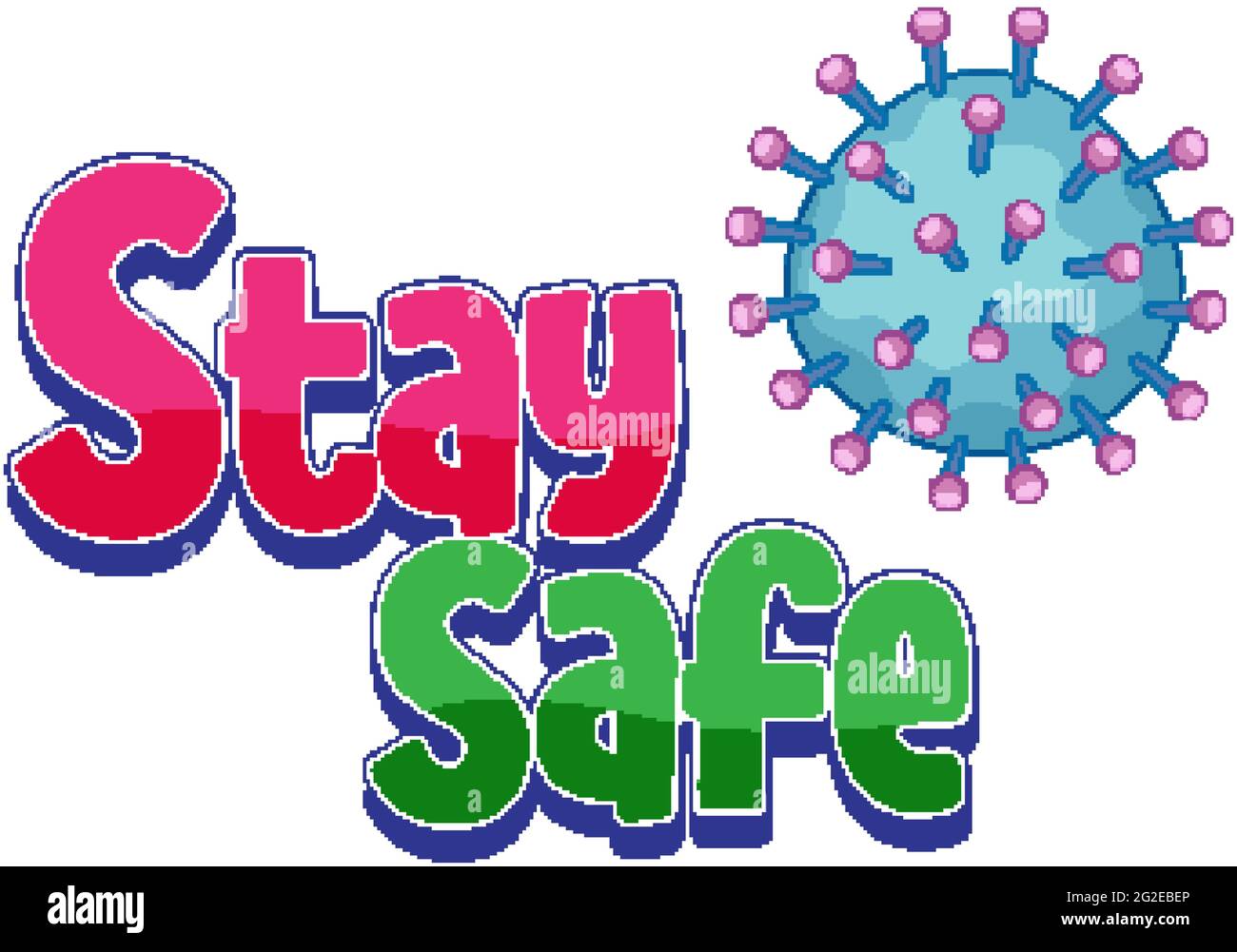 Stay Safe font design with covid19 icon isolated on white background ...