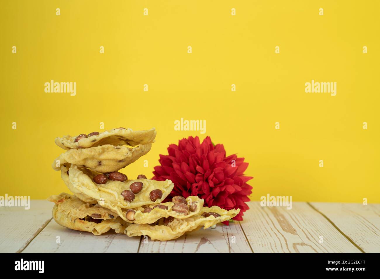 A serving of rempeyek. Rempeyek is a traditional cookies during Hari ...