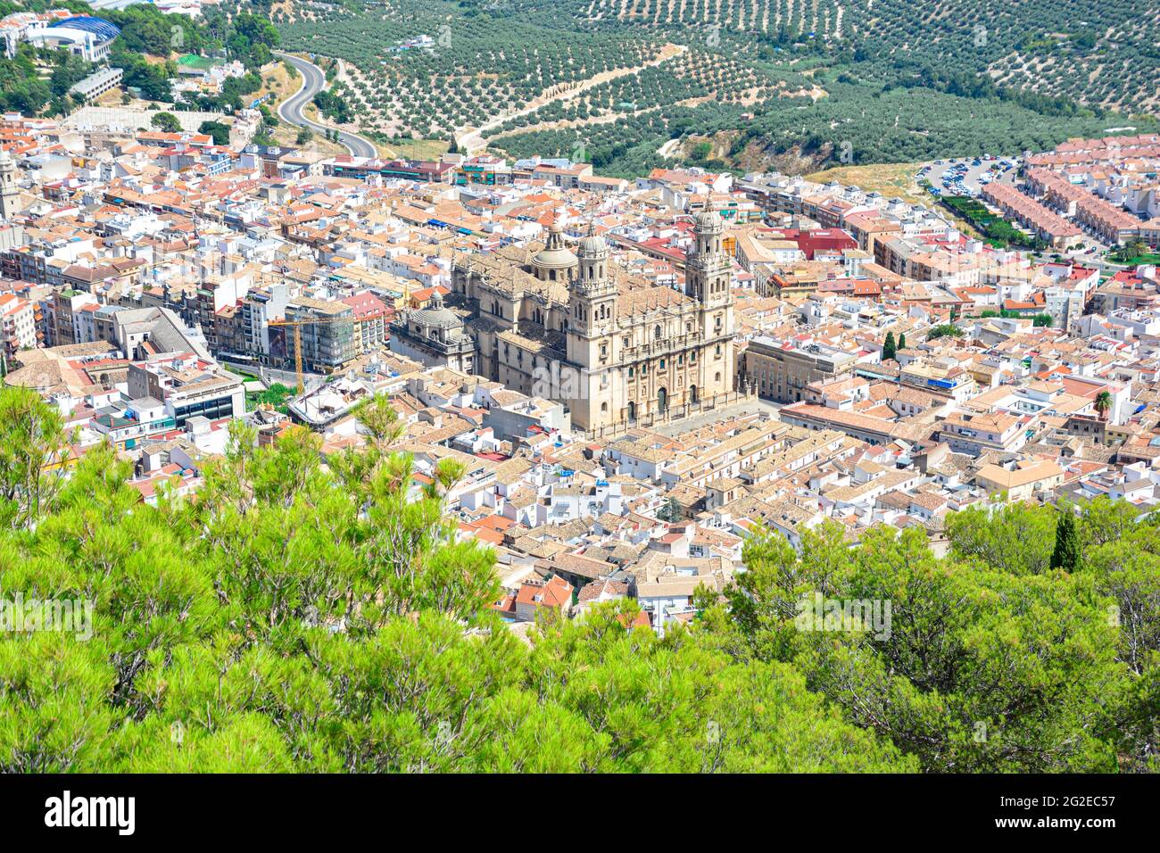 Aerial view of the city of Jaen and its cathedral from the castle Stock ...