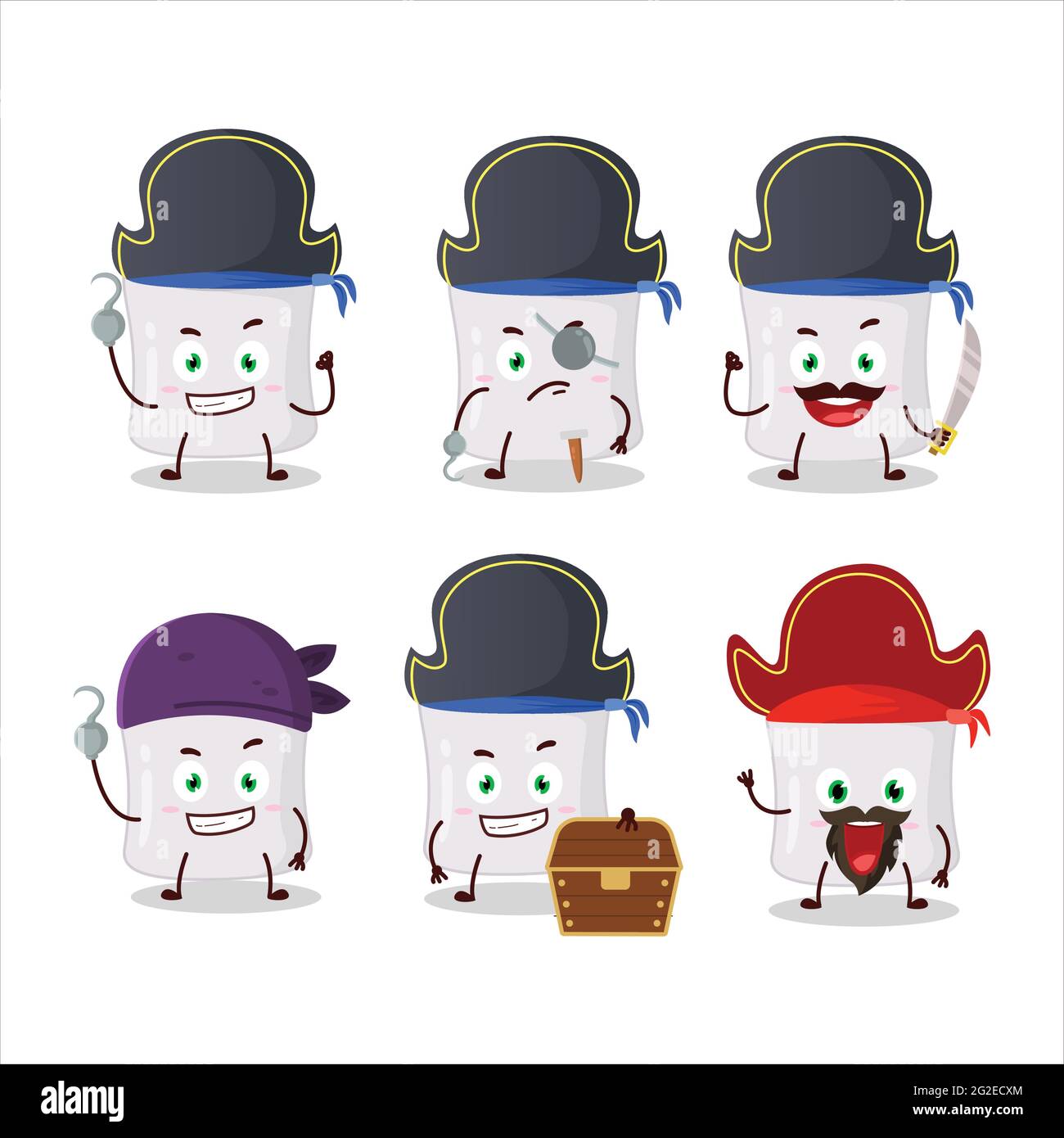 Cartoon character of marshmallow with various pirates emoticons. Vector ...