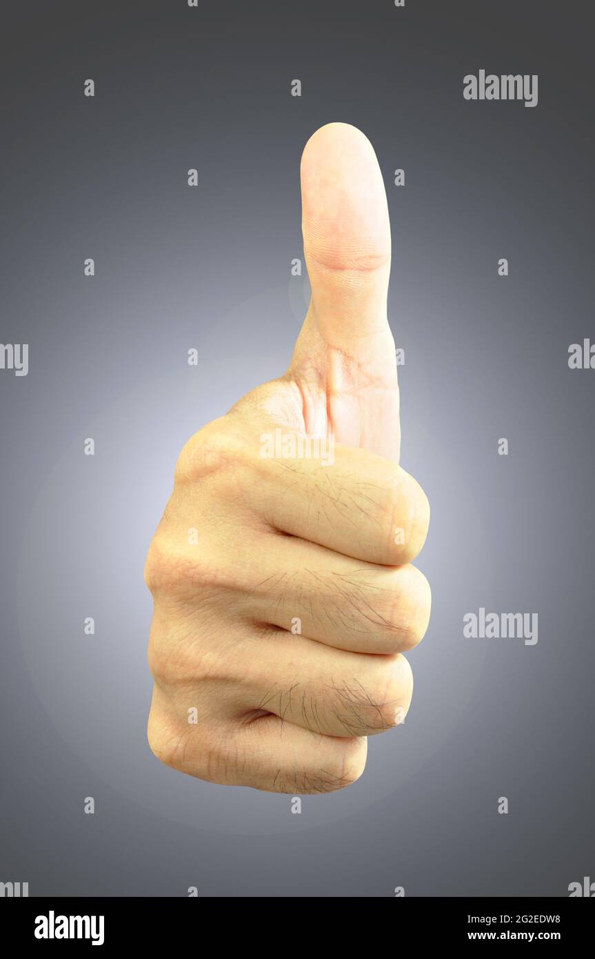 Thumb up - front view Stock Photo - Alamy