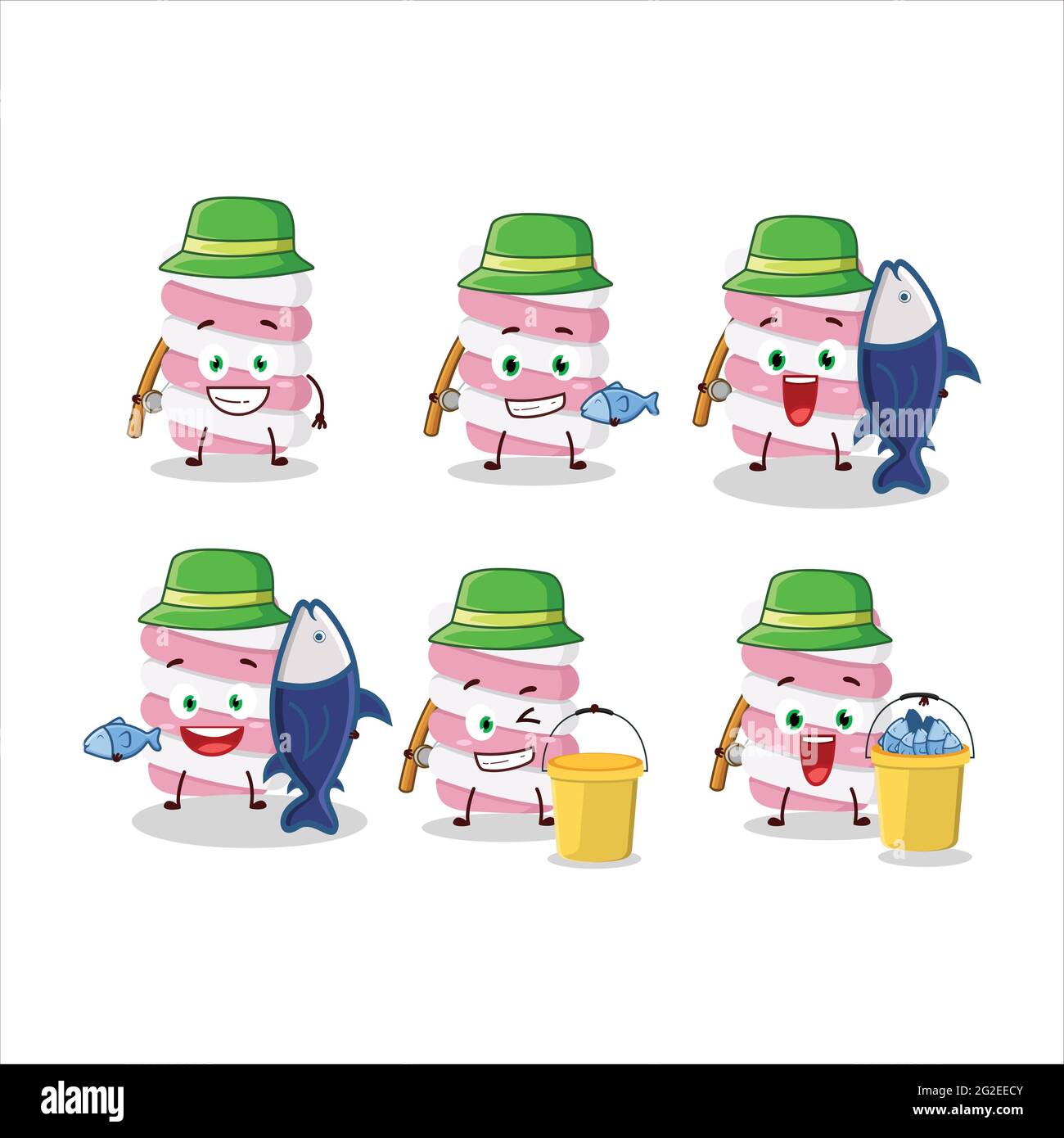A fisherman marshmallow twist cartoon picture catch a big fish. Vector ...