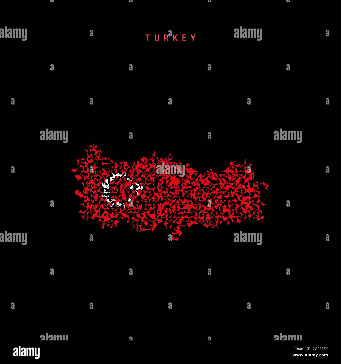 Turkey flag map, chaotic particles pattern in the colors of the Turkish ...
