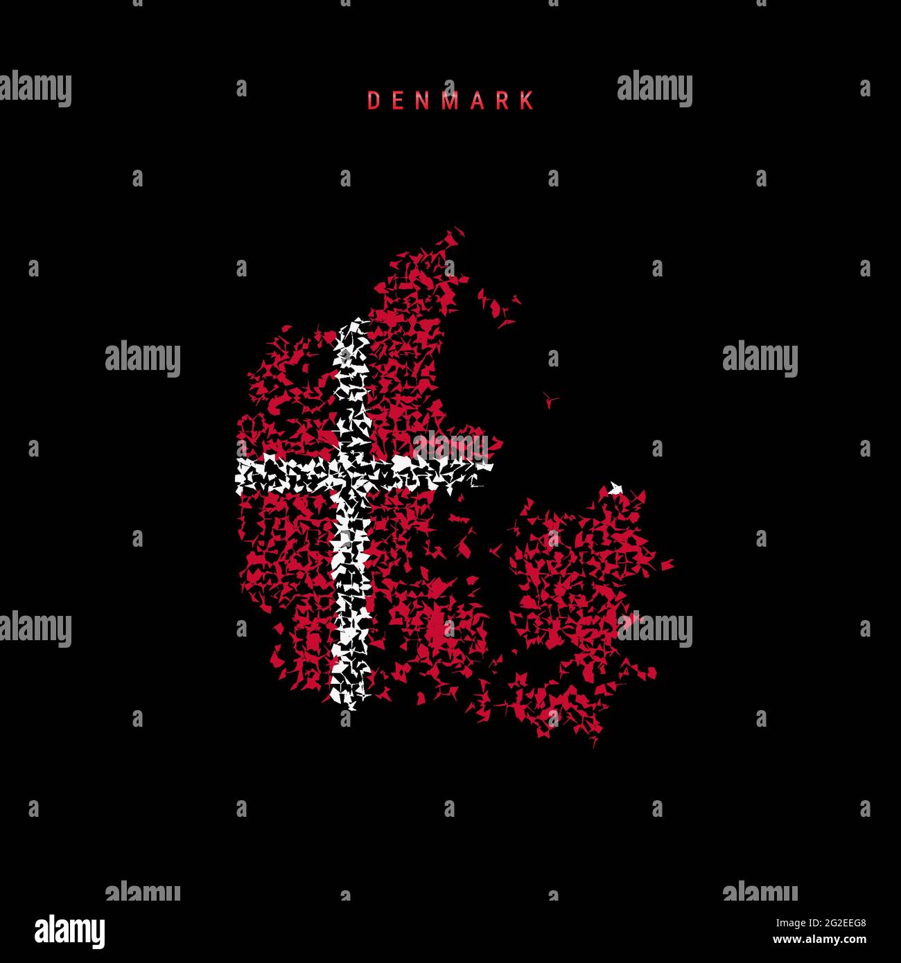 Denmark flag map, chaotic particles pattern in the colors of the Danish ...