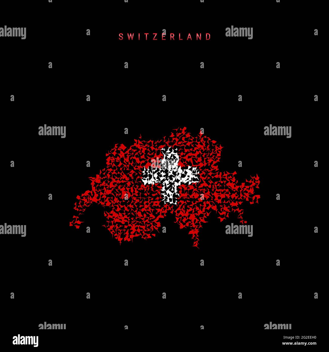 Switzerland flag map, chaotic particles pattern in the colors of the ...