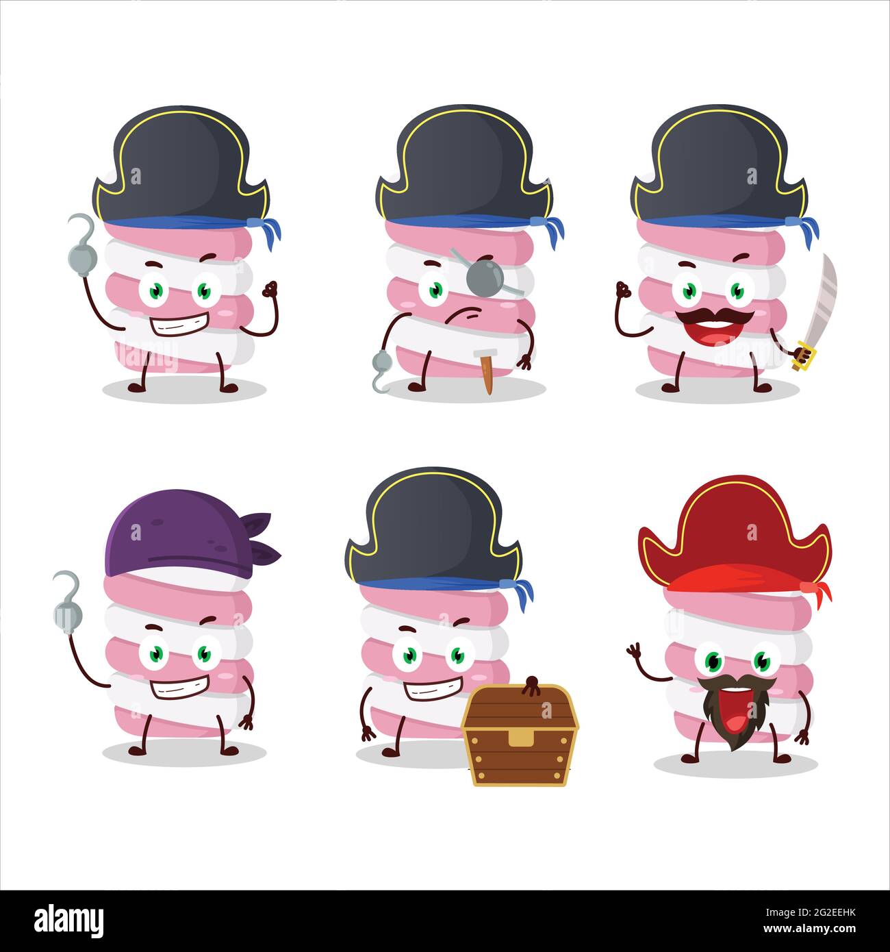 Cartoon character of marshmallow twist with various pirates emoticons ...