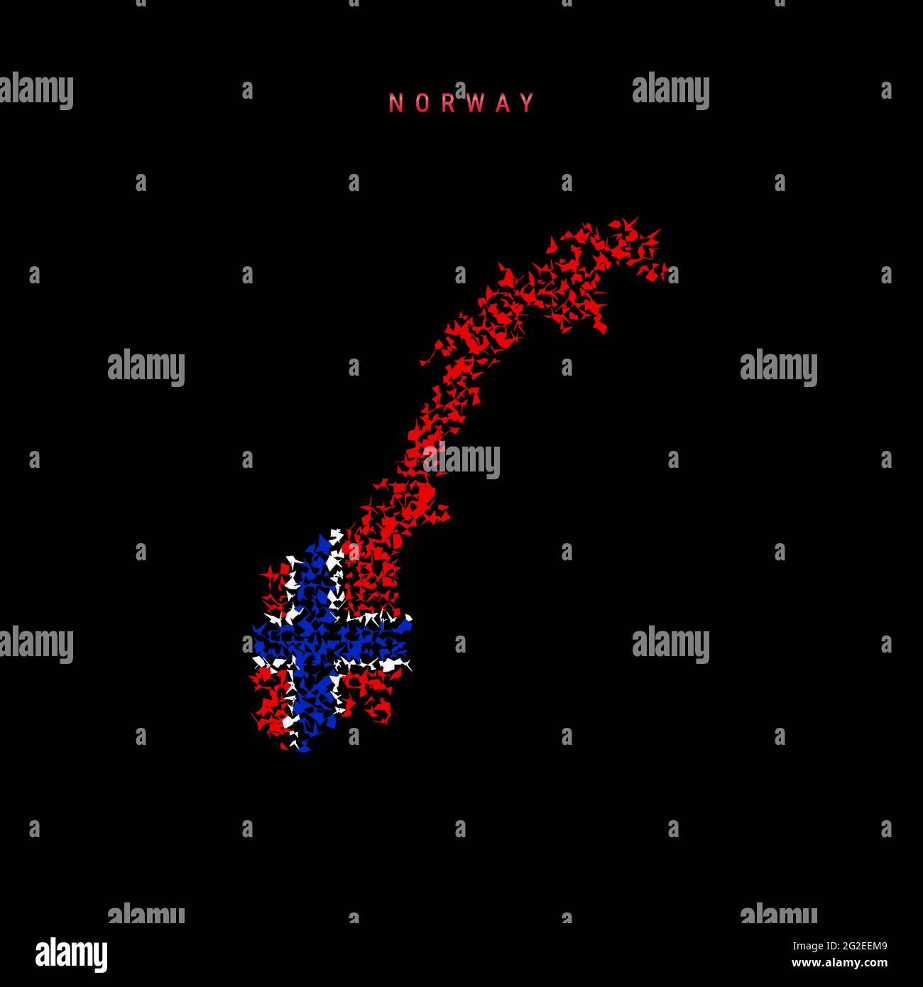 Norway flag map, chaotic particles pattern in the colors of the ...