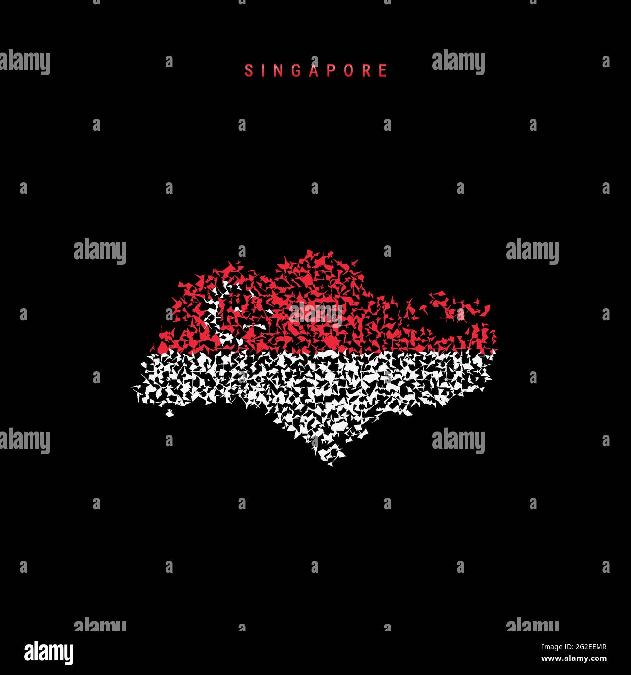 Singapore flag map, chaotic particles pattern in the colors of the ...