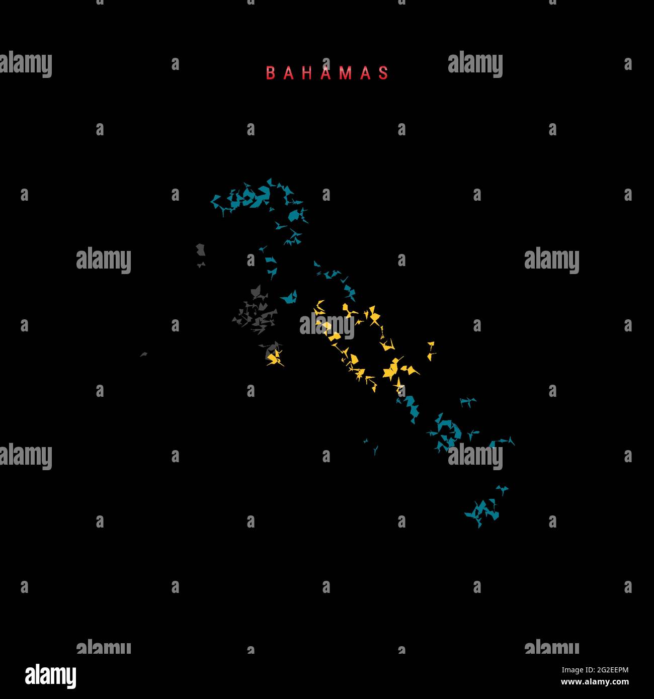Bahamas flag map, chaotic particles pattern in the colors of the ...
