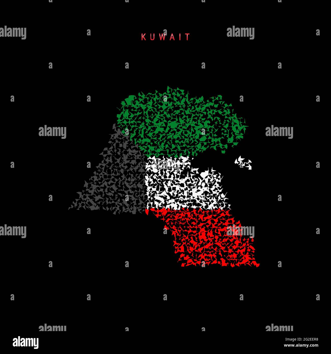 Kuwait flag map, chaotic particles pattern in the colors of the Kuwaiti ...