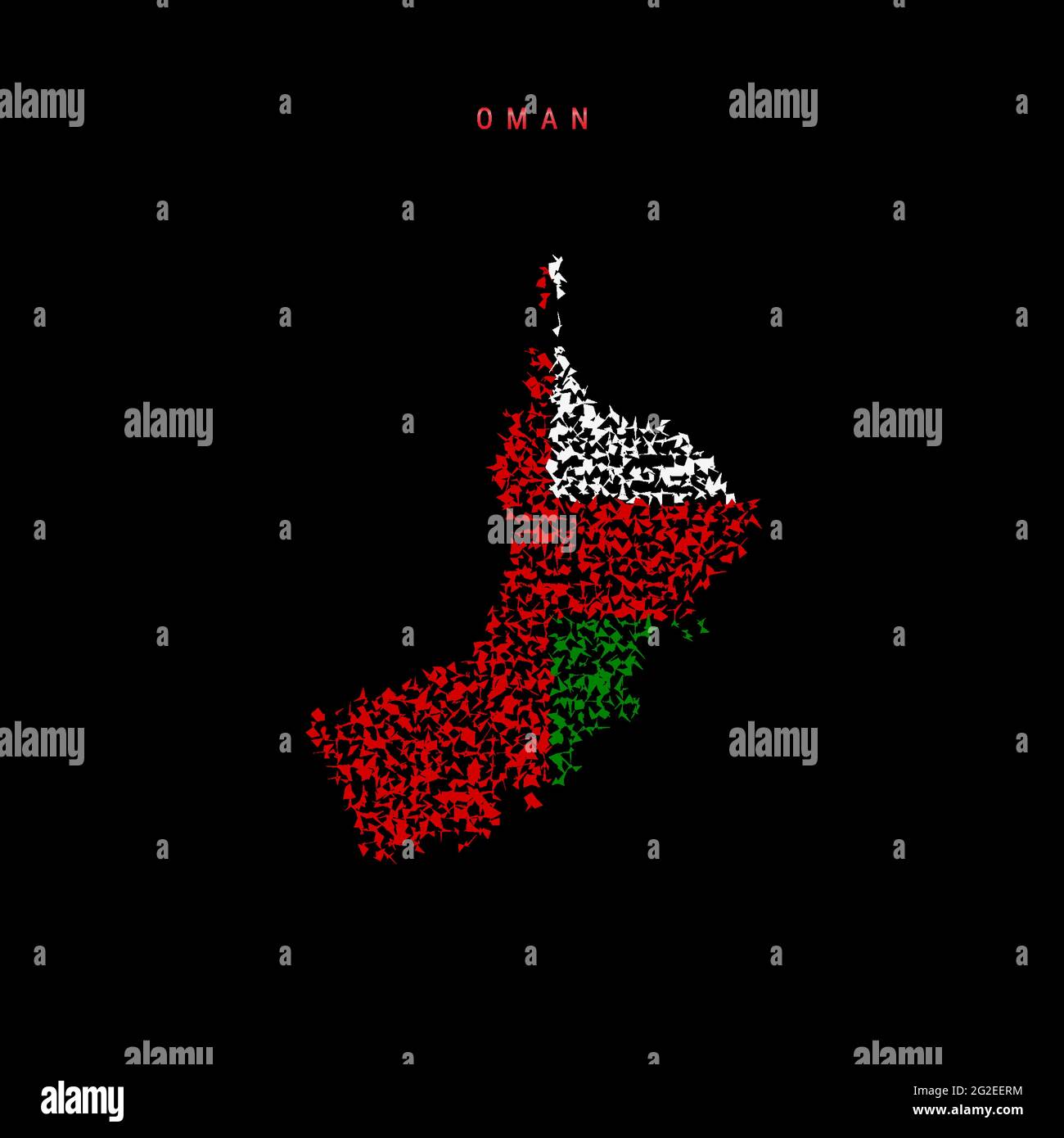 Oman Flag Map Chaotic Particles Pattern In The Colors Of The Omani