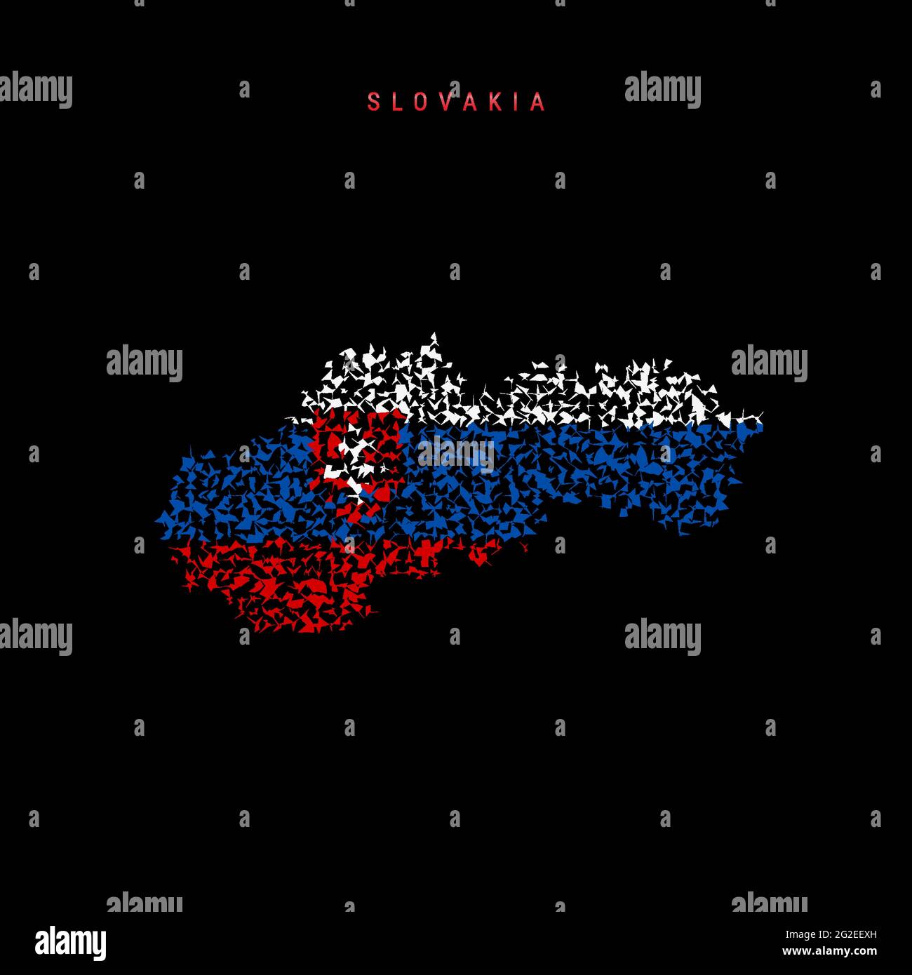 Slovakia flag map, chaotic particles pattern in the colors of the ...