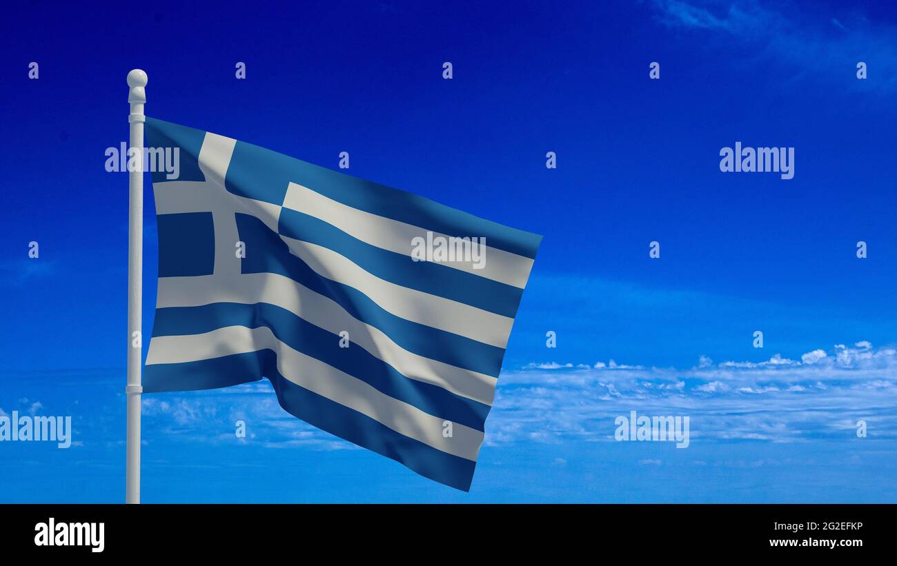 Hellenic Republic aka Greece national flag, waving in the wind. 3d ...