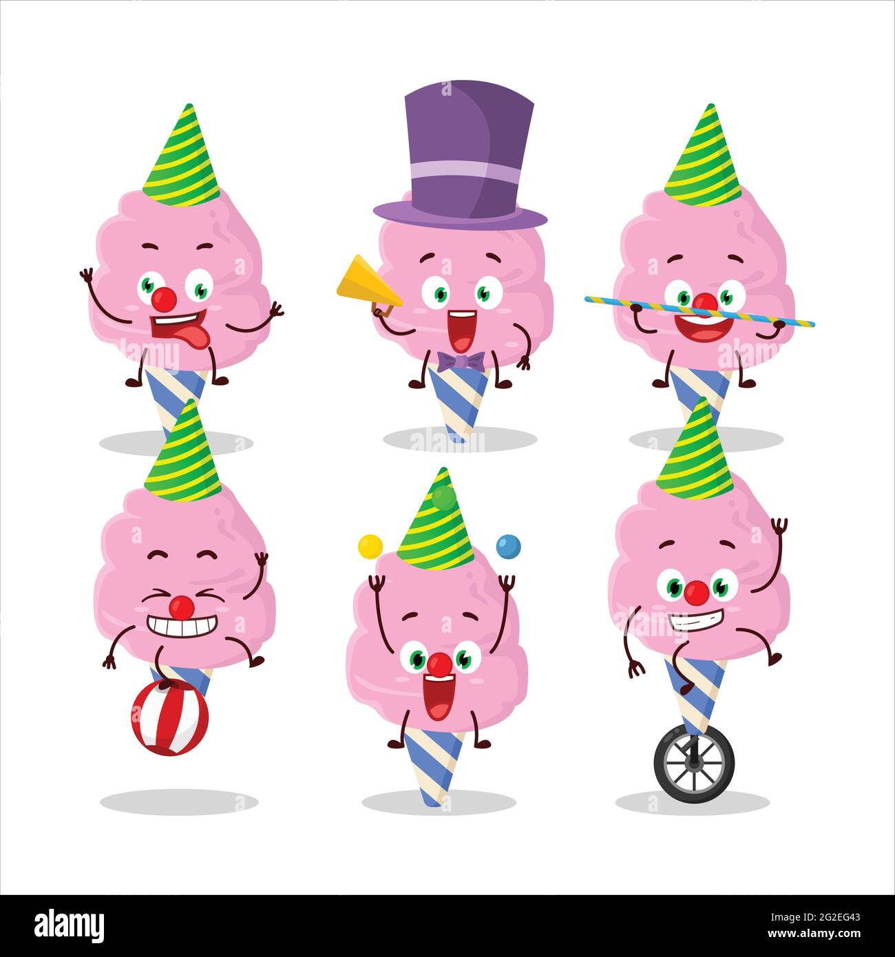 Cartoon character of cotton candy strawberry with various circus shows ...