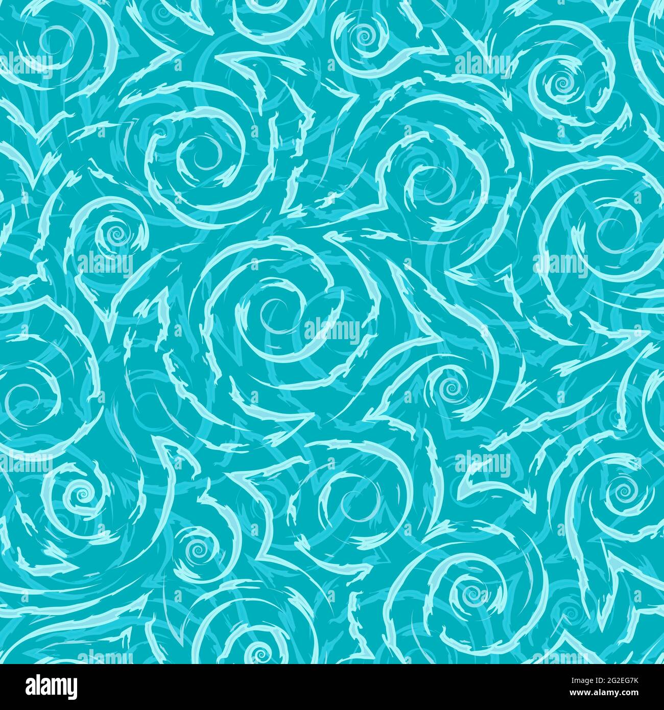 Vector Turquoise Geometric Seamless Pattern Of Flowing Spirals Curls And Cornersvector Nautical