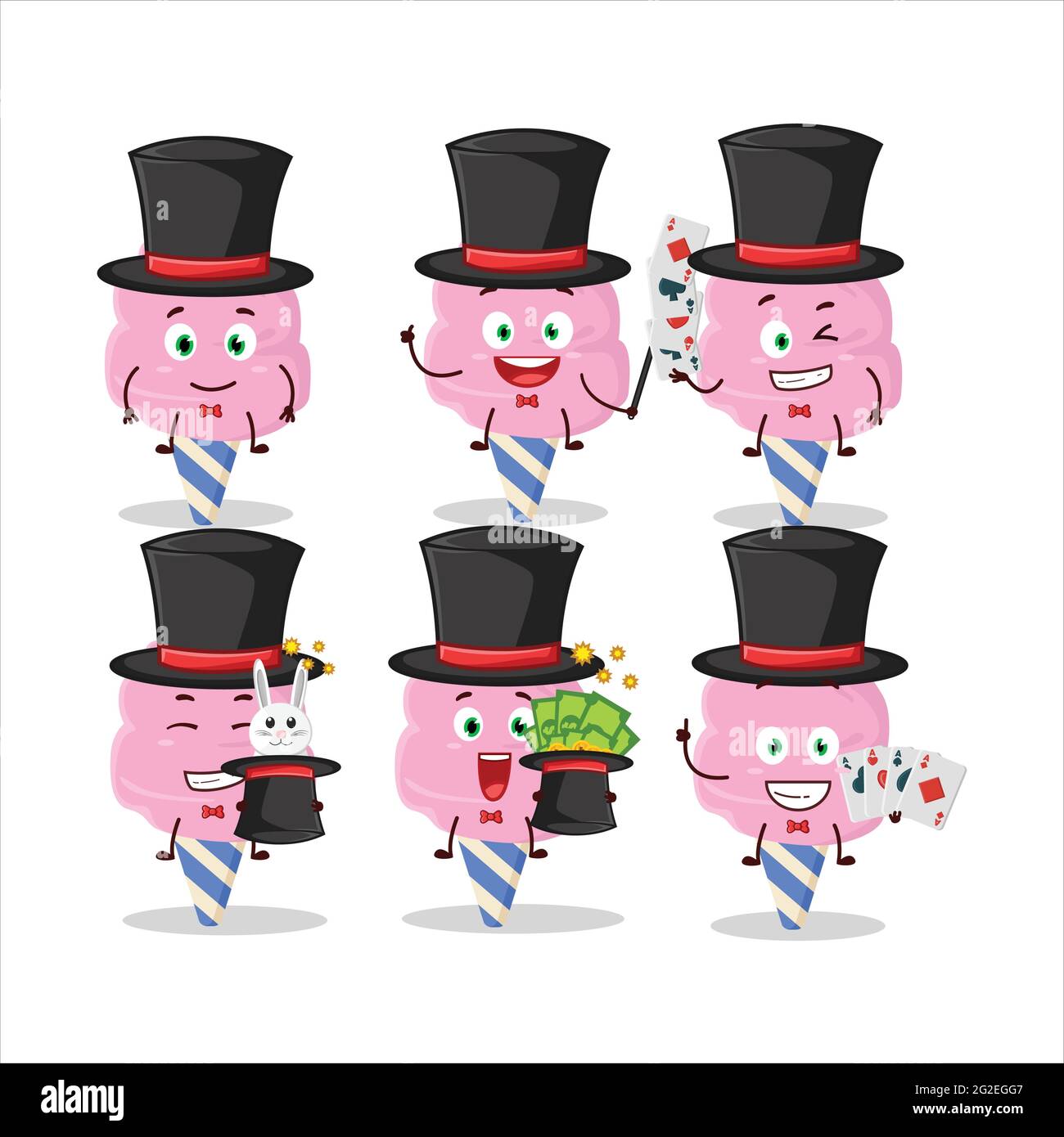 A cotton candy strawberry Magician cartoon character perform on a stage ...