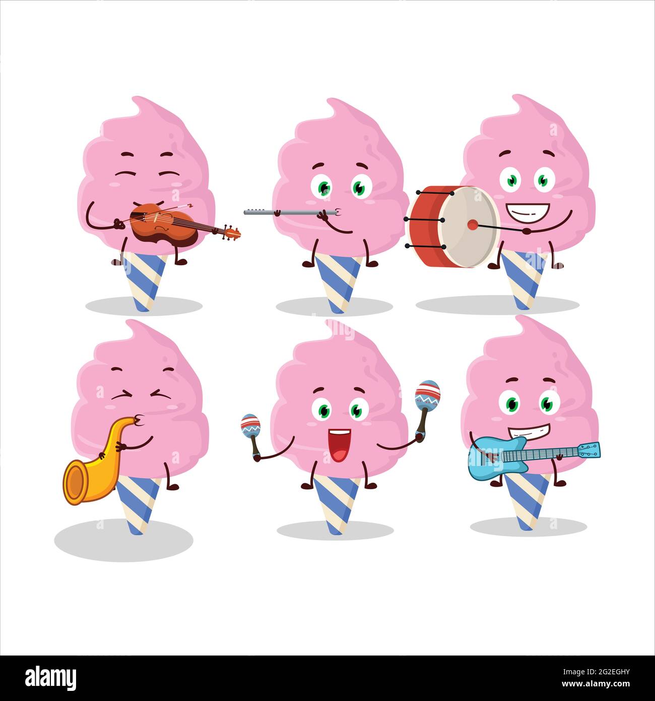 Cartoon character of cotton candy strawberry playing some musical ...
