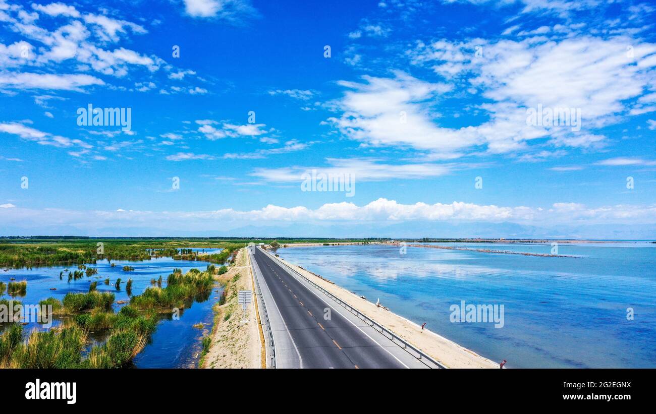 Bayingolin, China. 10th June, 2021. The beauty of Bosten lake's reed ...