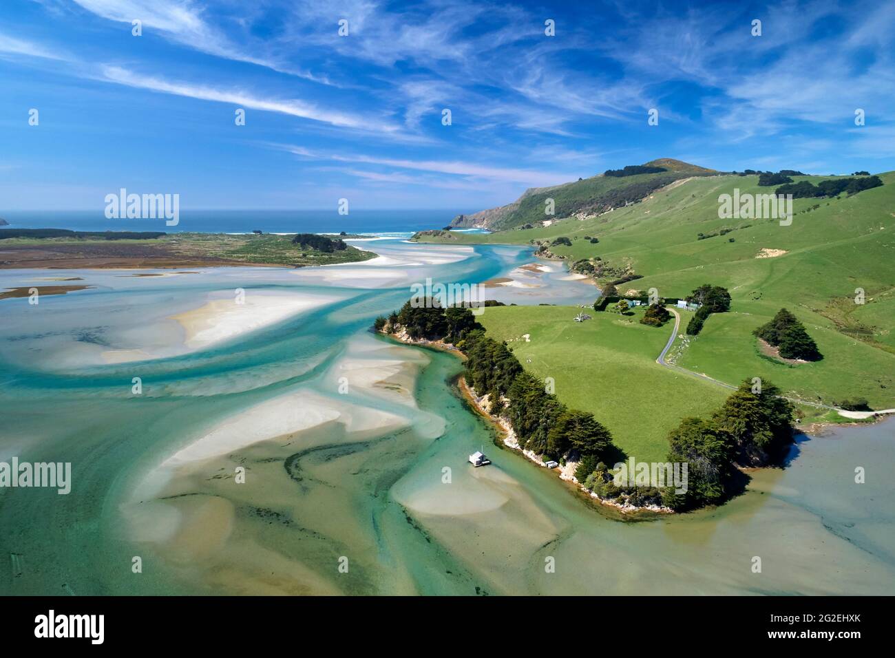 Tidal patterns, Hoopers Inlet, Otago Peninsula, Dunedin, South Island ...