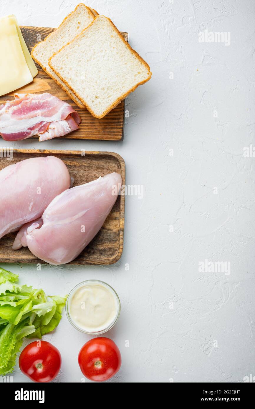 Fresh ingredient for tasty sandwich, on white background with copy ...