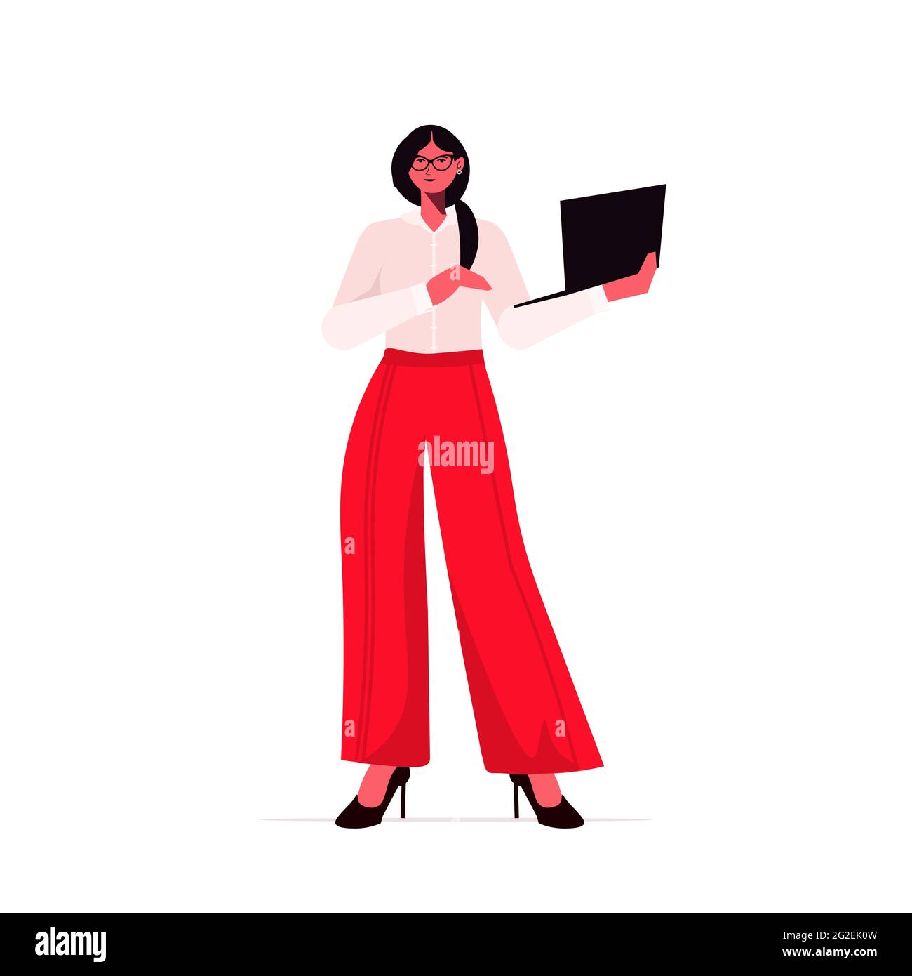 businesswoman leader in formal wear holding laptop successful business ...