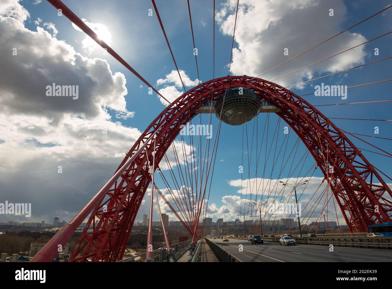 MOSCOW - APRIL 3, 2021: Beautiful cable-stayed Zhivopisny bridge in ...