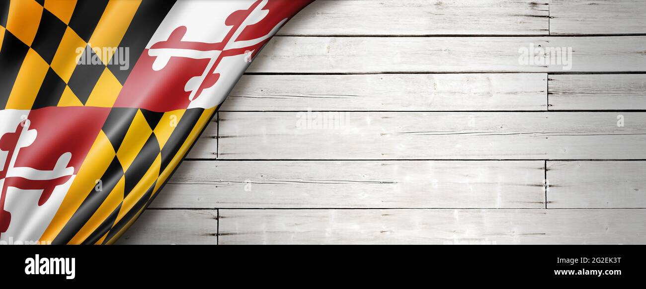 Maryland flag on white wood wall banner, USA. 3D illustration Stock ...