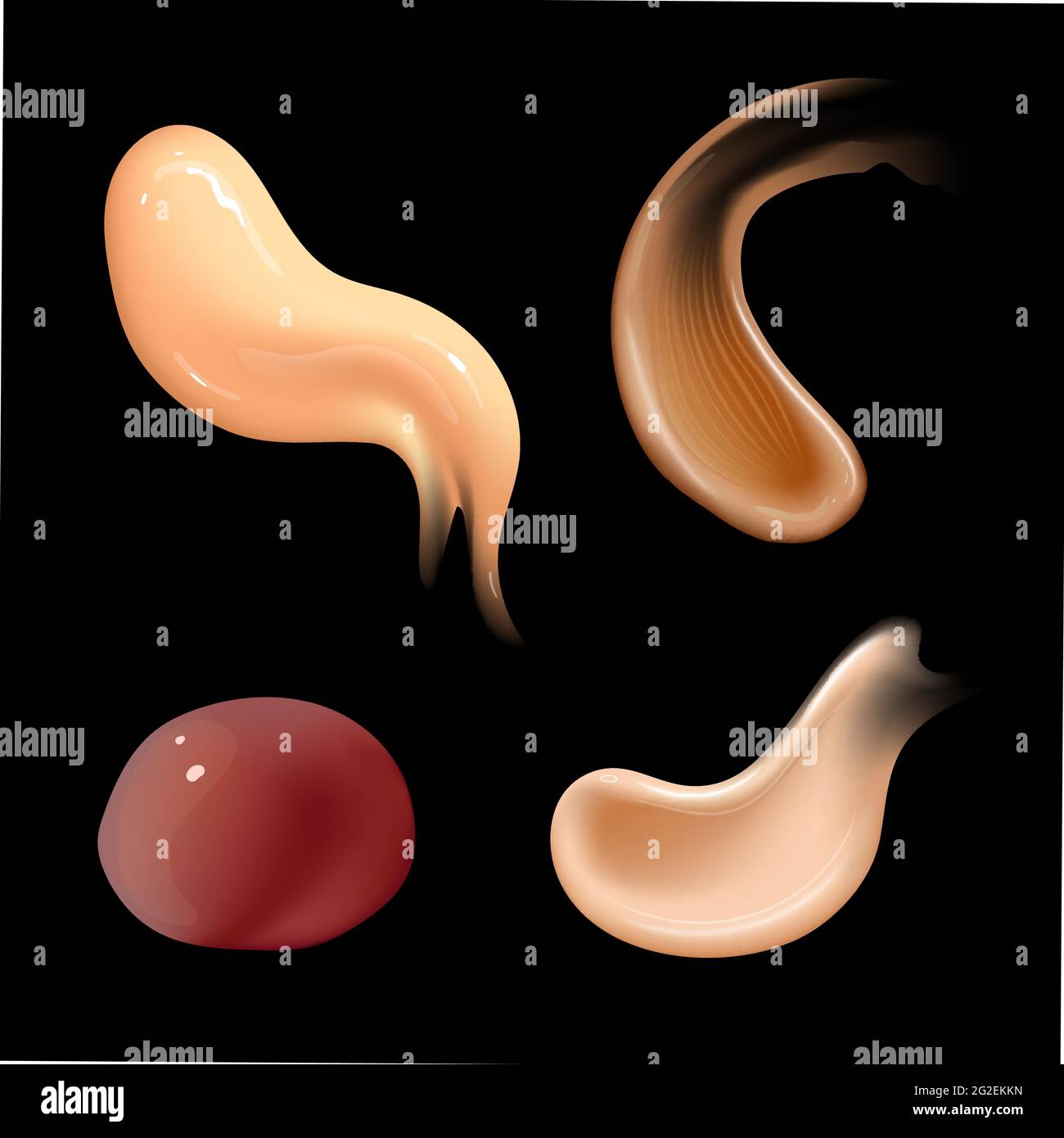 Set of realistic cosmetic cream smears. Skin toner of different body ...