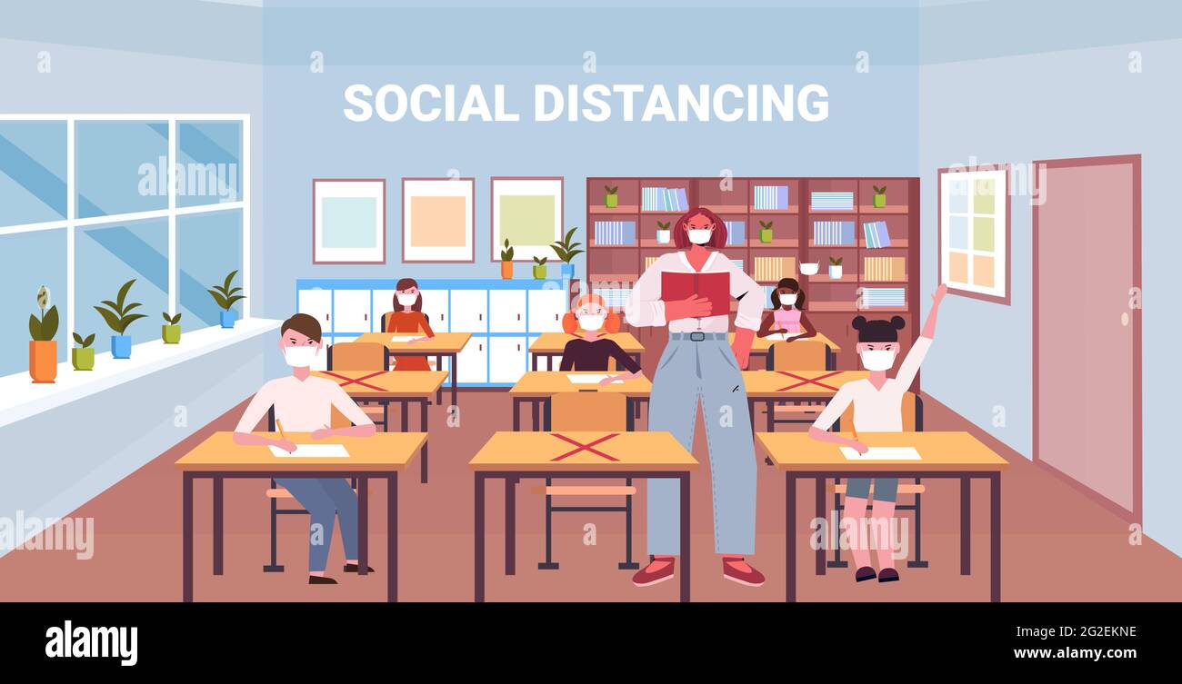 Social distancing in classroom Stock Vector Images - Alamy