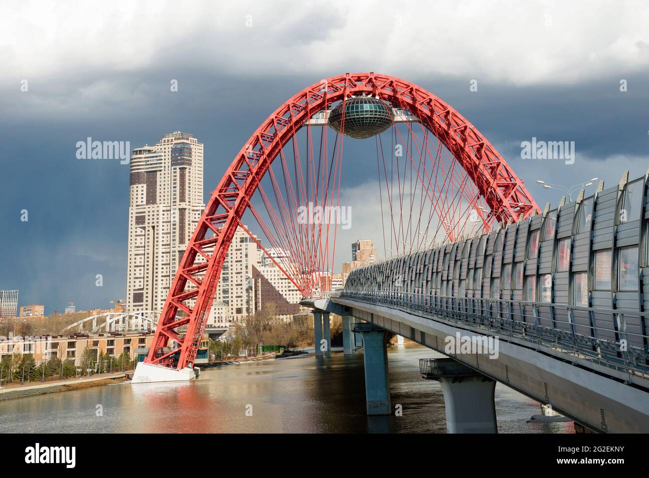 MOSCOW - APRIL 3, 2021: Beautiful cable-stayed Zhivopisny bridge in ...