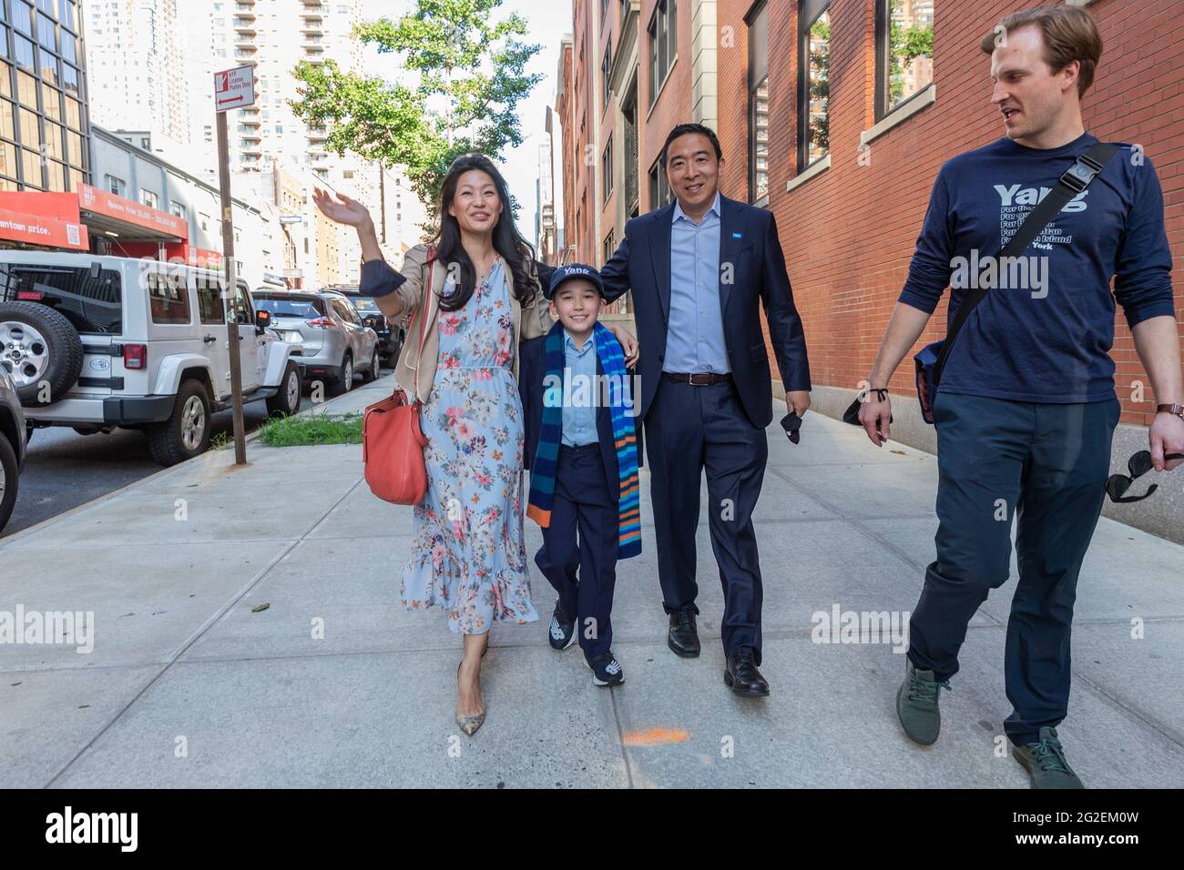 New York, NY - June 10, 2021: Mayoral candidate Andrew Yang and wife ...