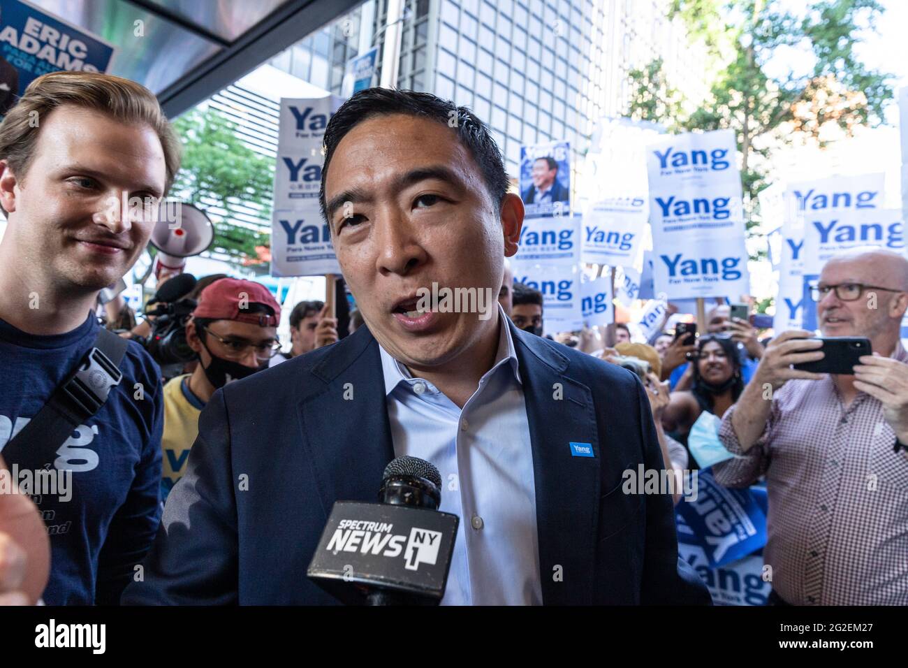 New York, NY - June 10, 2021: Mayoral candidate Andrew Yang and wife ...