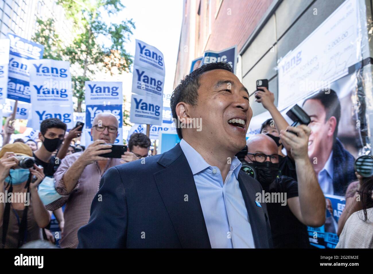 New York, NY - June 10, 2021: Mayoral candidate Andrew Yang and wife ...