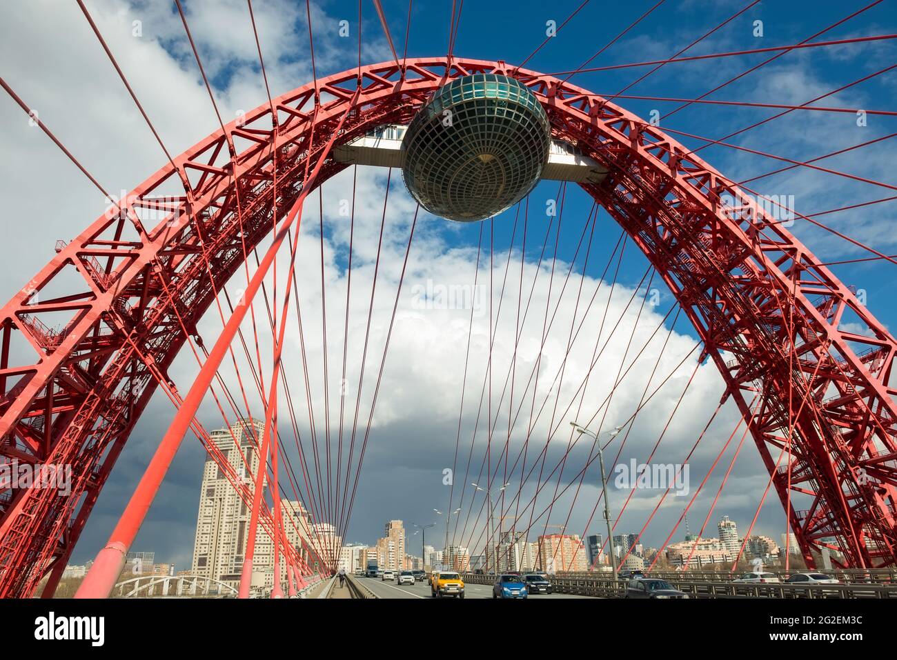MOSCOW - APRIL 3, 2021: Beautiful cable-stayed Zhivopisny bridge in ...