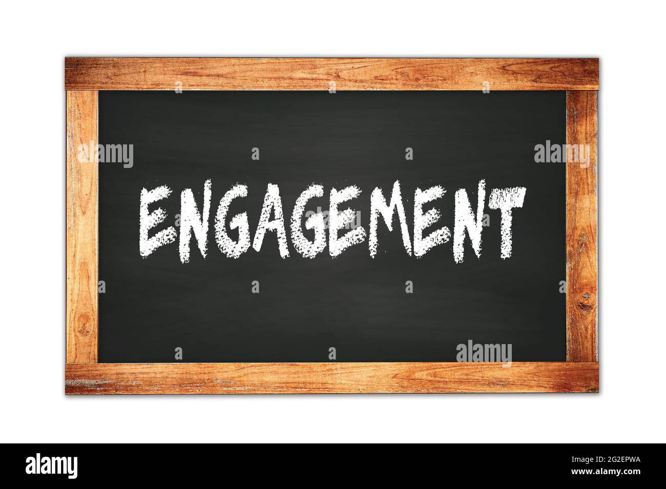 ENGAGEMENT text written on black wooden frame school blackboard Stock ...