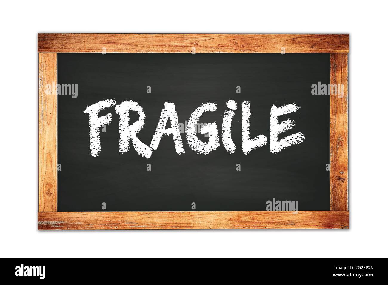 FRAGILE text written on black wooden frame school blackboard Stock ...