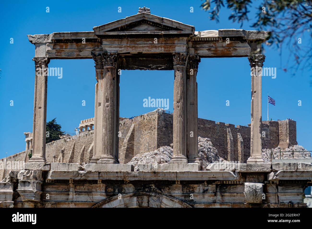 Hadrian's Arch in Athens, Greece, with the Acropolis seen in the ...