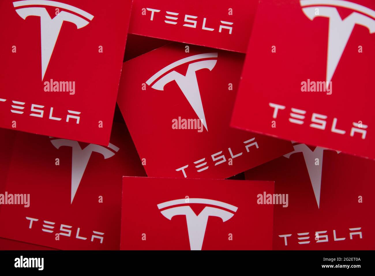 LONDON, UK - June 2021: Tesla electric vehicle and clean energy logo ...