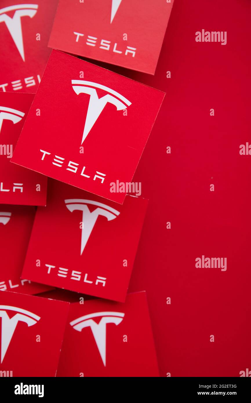 LONDON, UK - June 2021: Tesla electric vehicle and clean energy logo ...