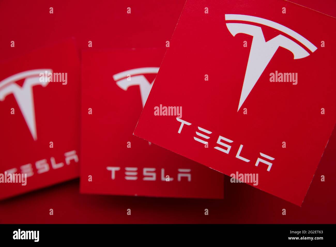 LONDON, UK - June 2021: Tesla electric vehicle and clean energy logo ...