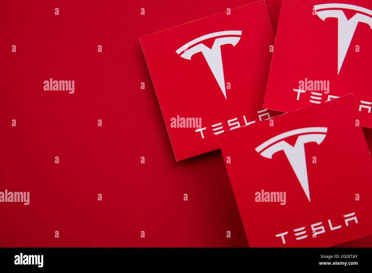 LONDON, UK - June 2021: Tesla electric vehicle and clean energy logo ...